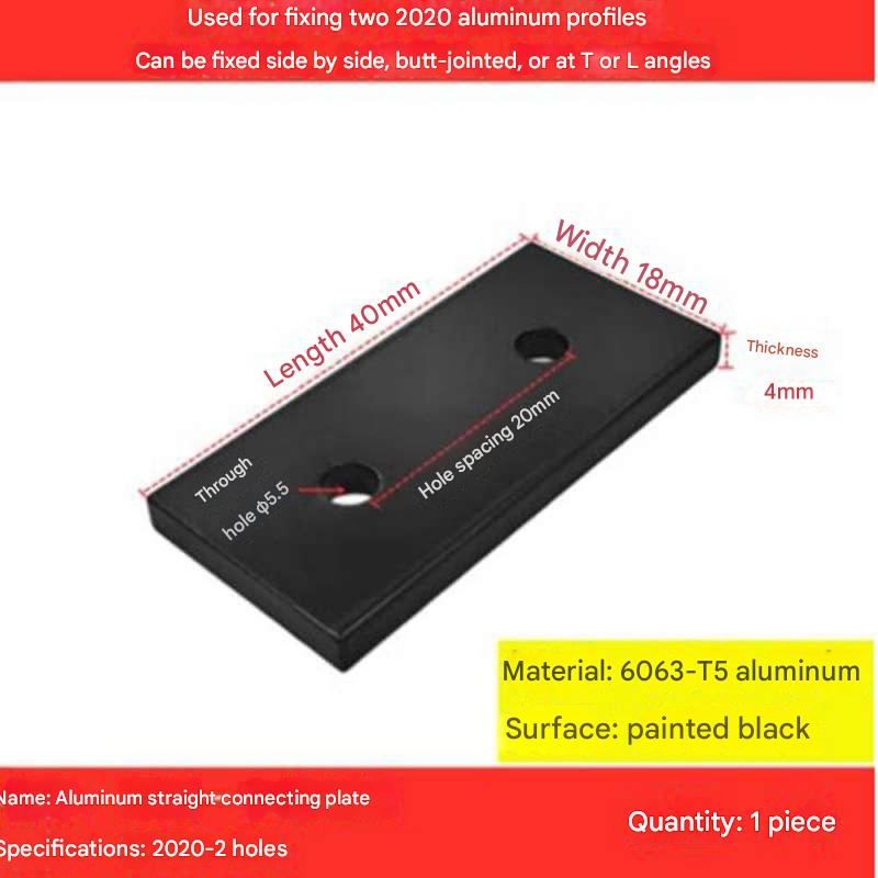 Plaque de connexion plate 2 trous 2020 en aluminium 6063 peinture noire ...