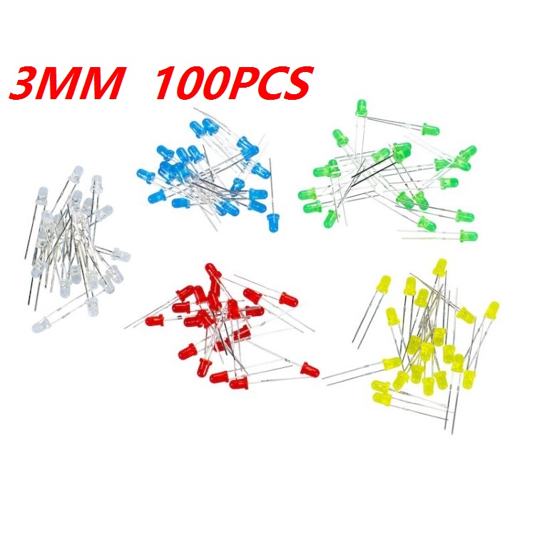 Lot de 100 LEDs 3mm – Rouge, Vert, Bleu, Jaune, Blanc (20 pièces de ...
