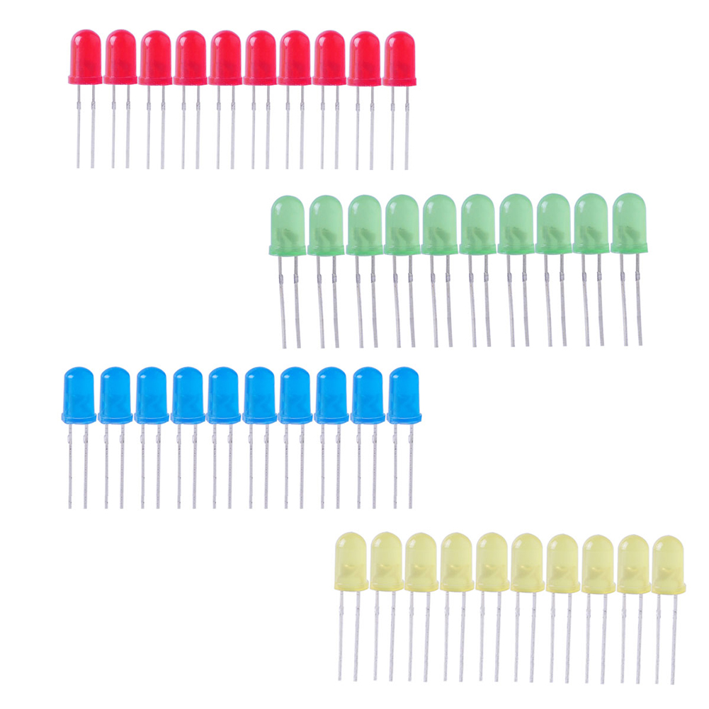 Lot de 40 LEDs 5mm – 10x Rouge, 10x Vert, 10x Bleu, 10x Jaune ...