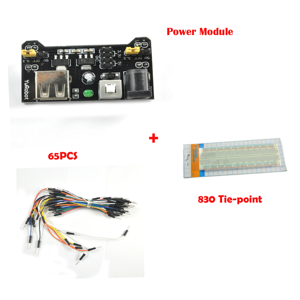 Breadboard 830 points + 65 câbles Dupont + Module alimentation 3.3V/5V ...