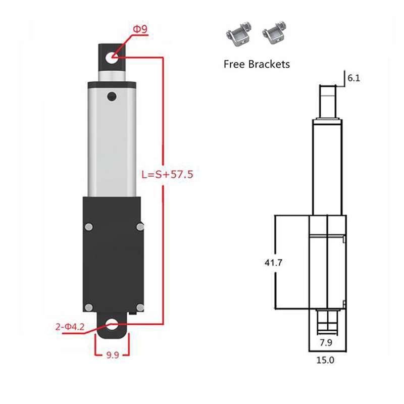 Vérin Électrique DC 24V – Course 30 mm, Poussée 20N, Vitesse 30 mm/s ...